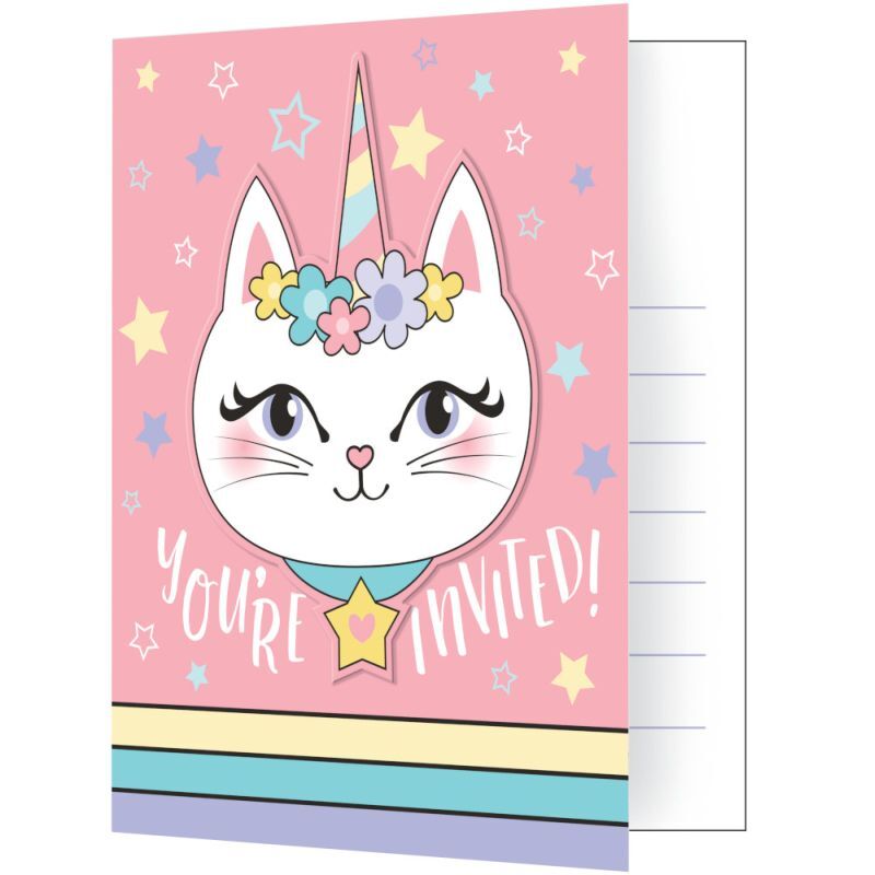 Sassy Caticorn Foldover Invitations Paper 8 Per Pack Includes Envelopes ...