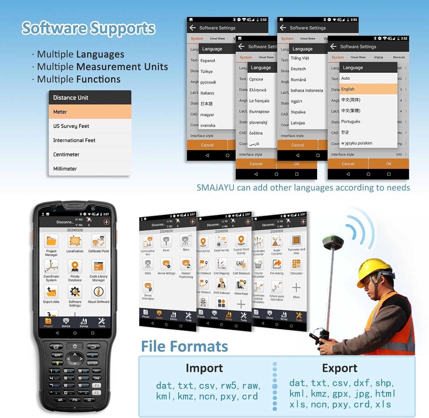 SMA26 GNSS Receiver GPS RTK Land Survey IMU Base Rover with Handheld ...