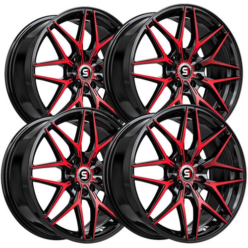 (Set of 4) Spec-1 SP-60 17x7.5 5x112/5x4.5" +42mm Black/Red Wheels Rims ...