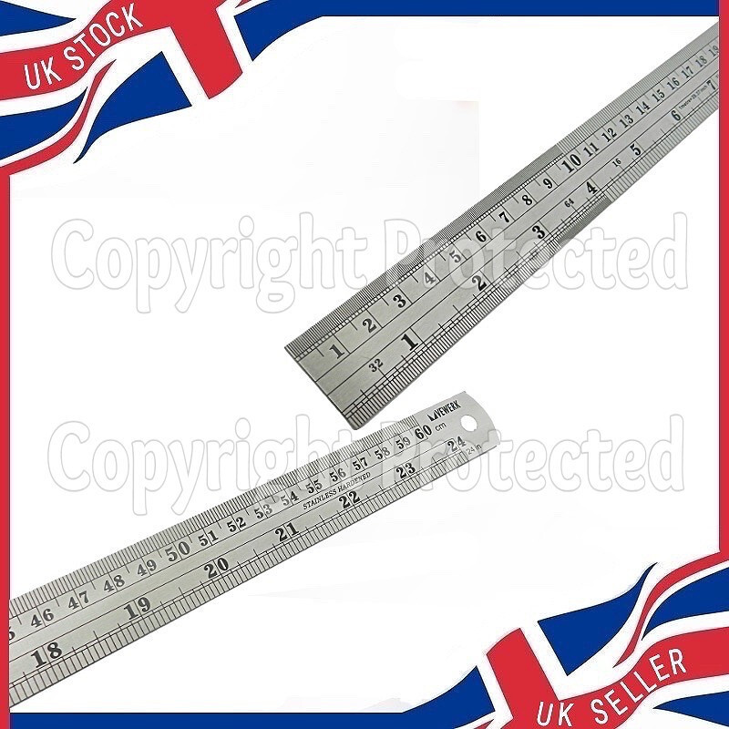 60CM 24" METAL RULER LARGE LONG STAINLESS STEEL METRIC IMPERIAL DUAL ...