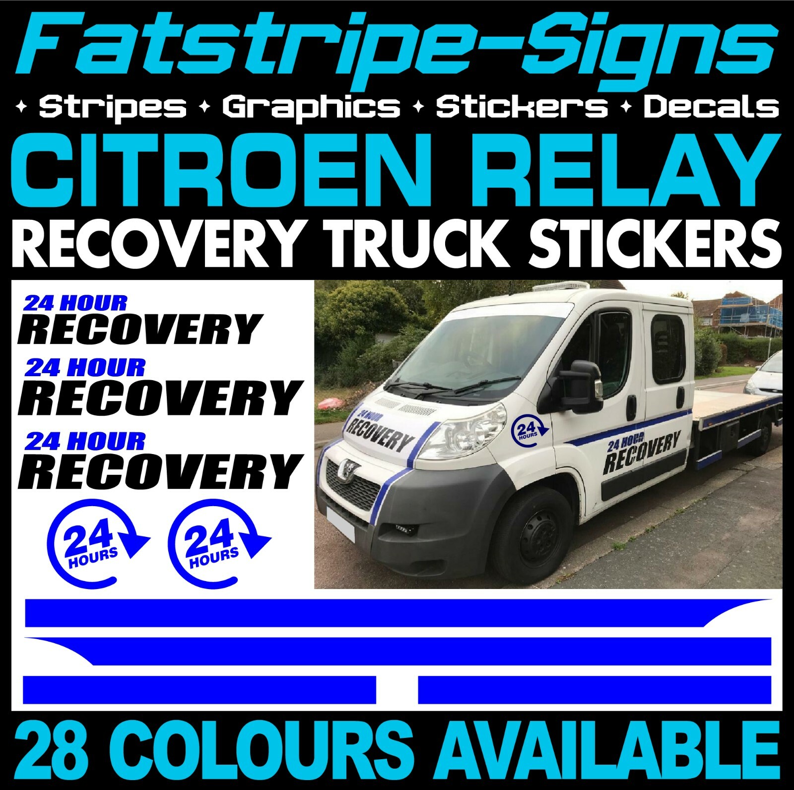 to fit CITROEN RELAY RECOVERY STICKERS GRAPHICS DECALS STRIPES 24 HOURS ...