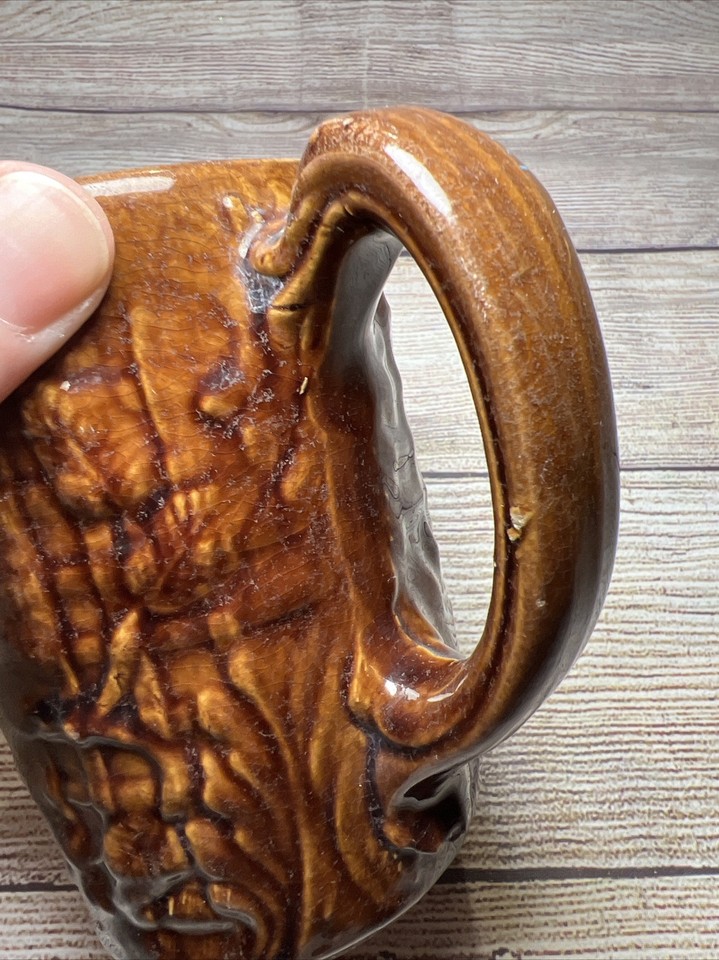 ROCKINGHAM BENNINGTON ANTIQUE POTTERY COFFEE BEER MUG CUP BROWN PARROT ...