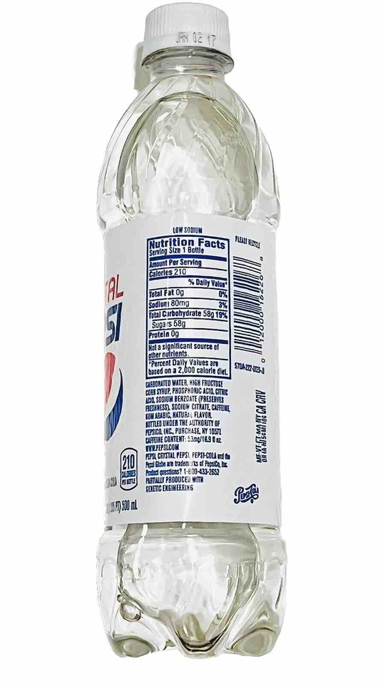 RARE Full Crystal Pepsi Clear Cola 17oz Bottle Limited Edition 2017 Alt ...