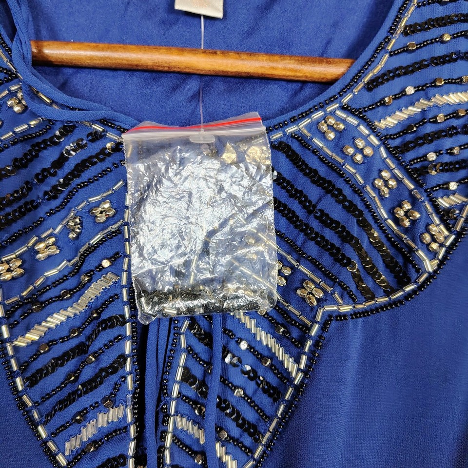 Boston Proper Dress Women XS Blue Cold Shoulder Bell Sleeve Embellish ...