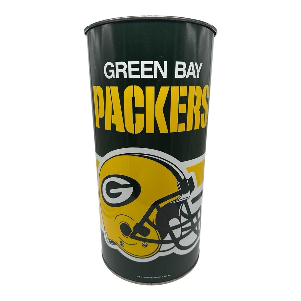Vintage Green Bay Packers Metal Trash Garbage Can P&K Products 1991 19. ...