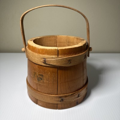 Antique Small Primitive Firkin Wooden Sugar Bucket No Lid 6” Tall | eBay