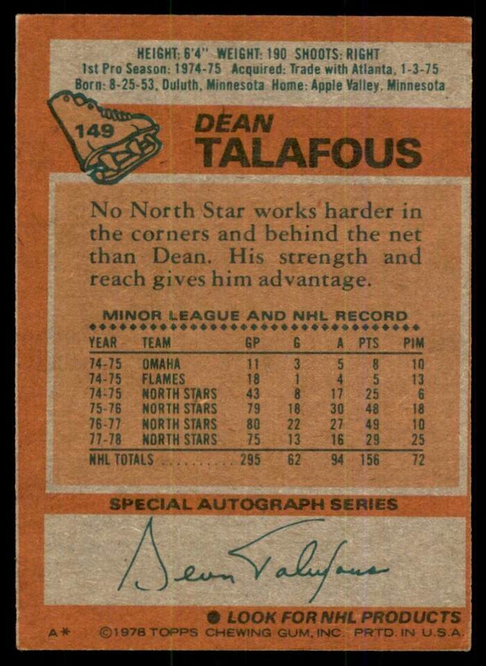 1978-79 Topps #149 Dean Talafous AS8GC753A1 | eBay