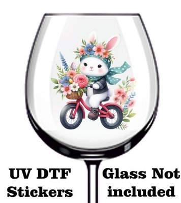 Easter Bunny Rabbit Bike UV-DTF Stickers Tumbler Wine Glass Bottle Mug ...