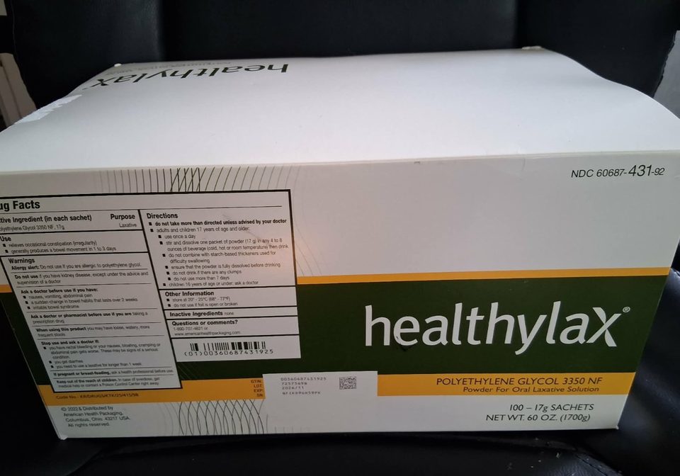 Healthylax Polyethylene Glycol 3350 NF Powder Sachets, 100 Count, Exp ...