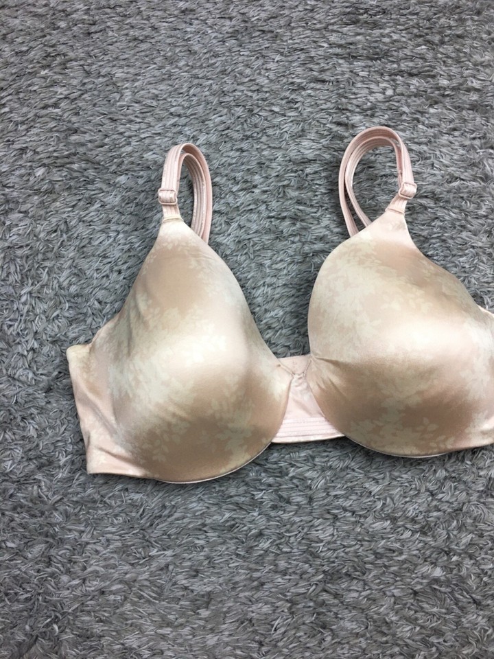 Bali Back Smoothing Bra 34D Underwire Pink Beige Satin Seamless Padded ...