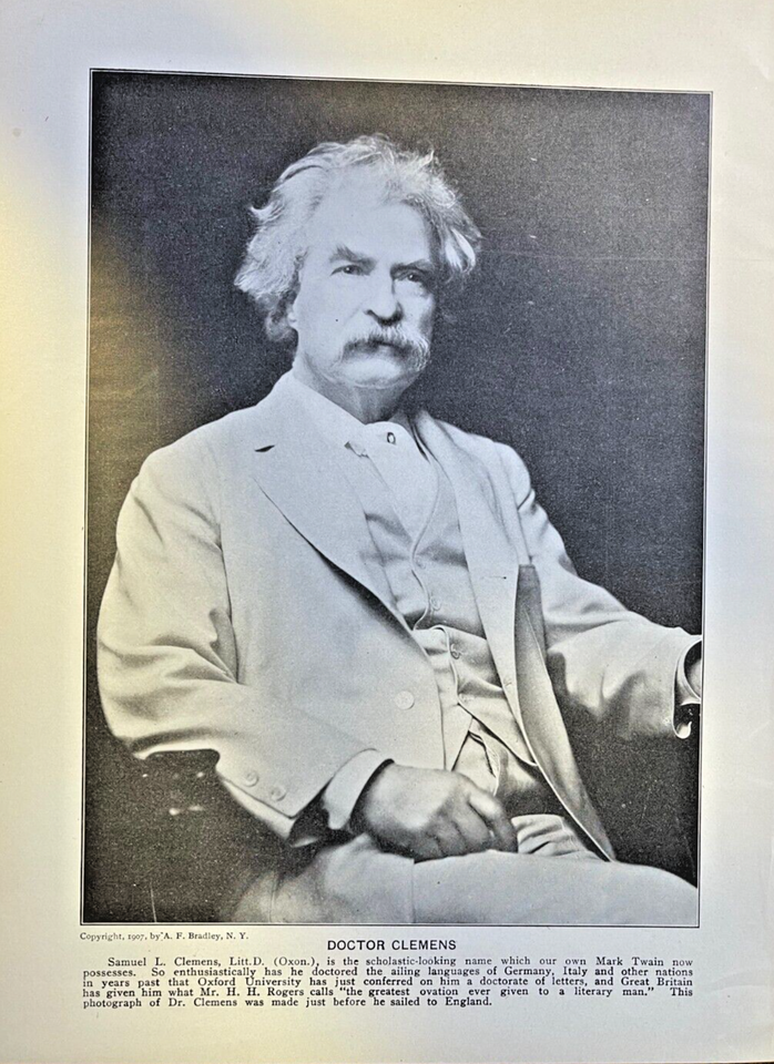 1907 Vintage Magazine Illustration Author Samuel L. Clemens Mark Twain ...