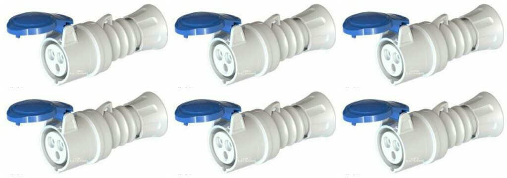 6 x Gewiss GW62004H Couplers (Female) 2 Pole & Earth Blue 230 Volt 16 ...