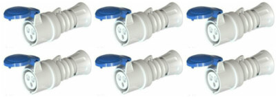 6 x Gewiss GW62004H Couplers (Female) 2 Pole & Earth Blue 230 Volt 16 ...