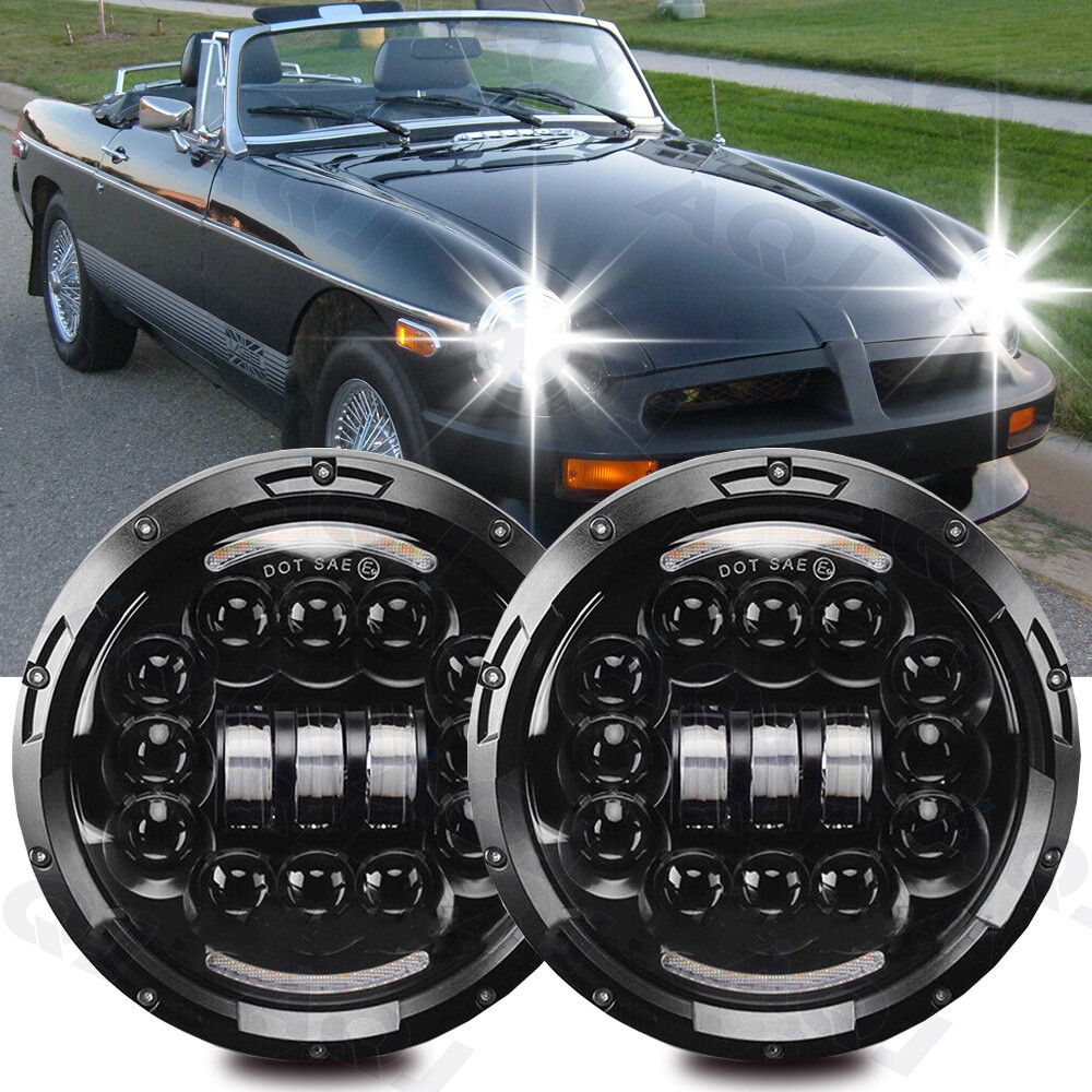 Pair 7" Round LED Halo Headlights Turn Signal for MG MGB 1969-1980 ...