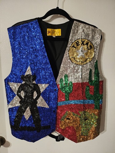 Sequined Texas Western Vest 2X - Bling Cowboy Cactus Vintage Rodeo Wear ...