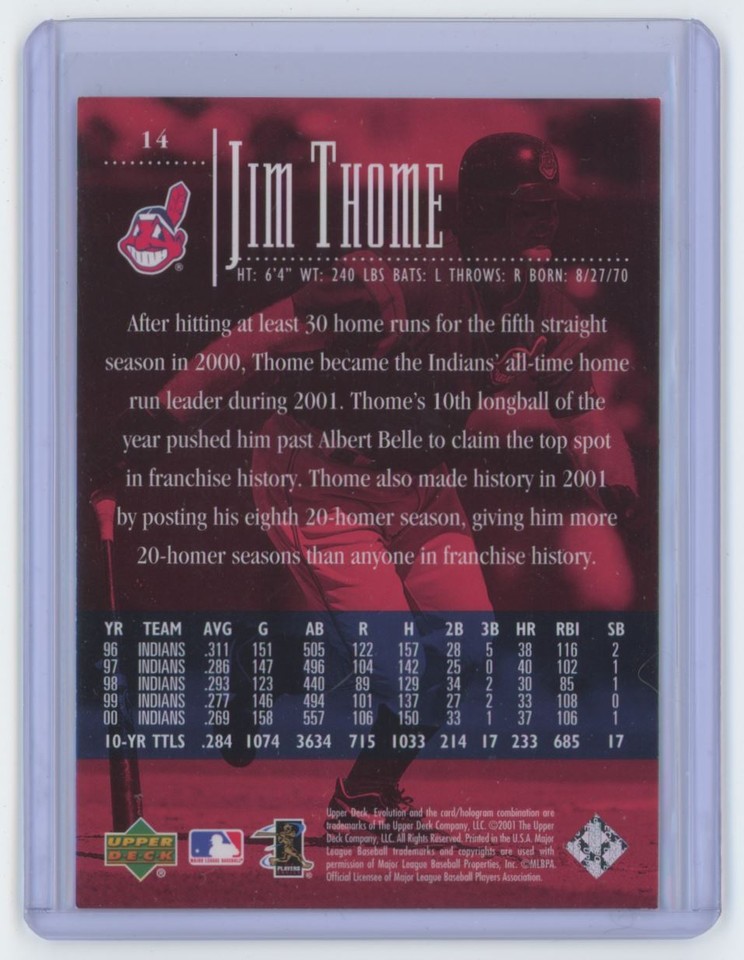 2001 Upper Deck Evolution MLB Jim Thome . Cleveland Indians #14 | eBay