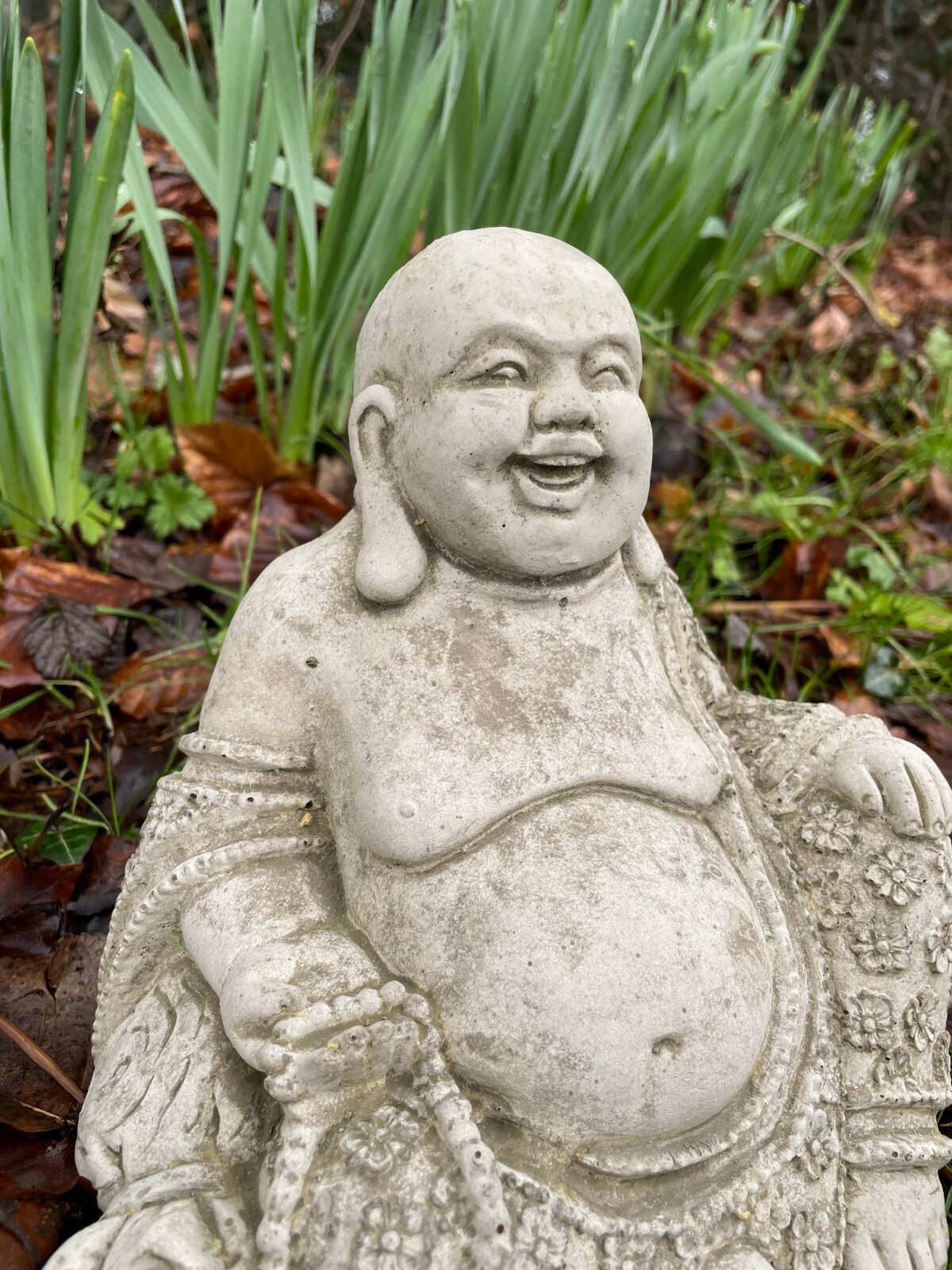Cheery Buddha Stone Statue | Reconstituted Oriental Monk Outdoor Garden ...