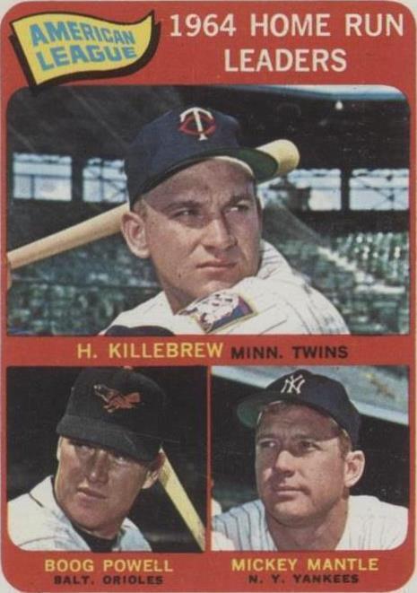 1965 O-Pee-Chee - League Leaders Mickey Mantle, Harmon Killebrew, Boog ...