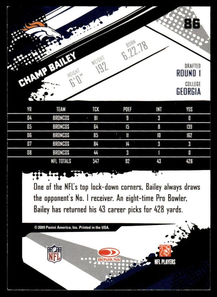 2009 Score Champ Bailey #86 | eBay