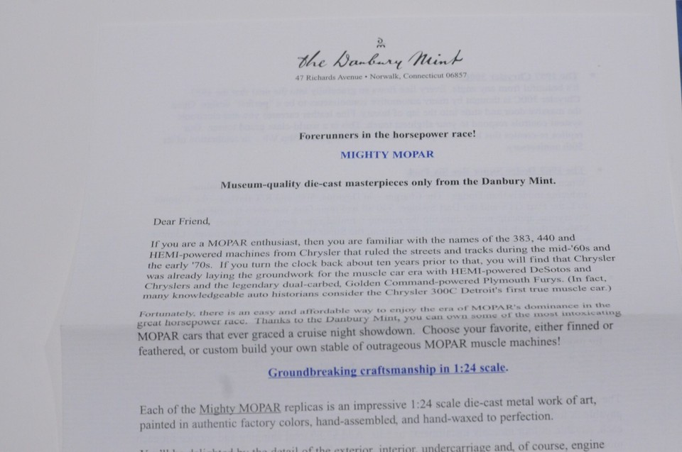 DANBURY MINT MIGHTY MOPAR BROCHURE ONLY | eBay
