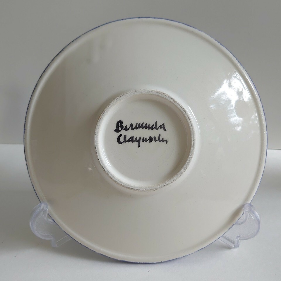 Hand Made Hand Painted Bermuda Clayworks 8" Blue Floral Plate | eBay