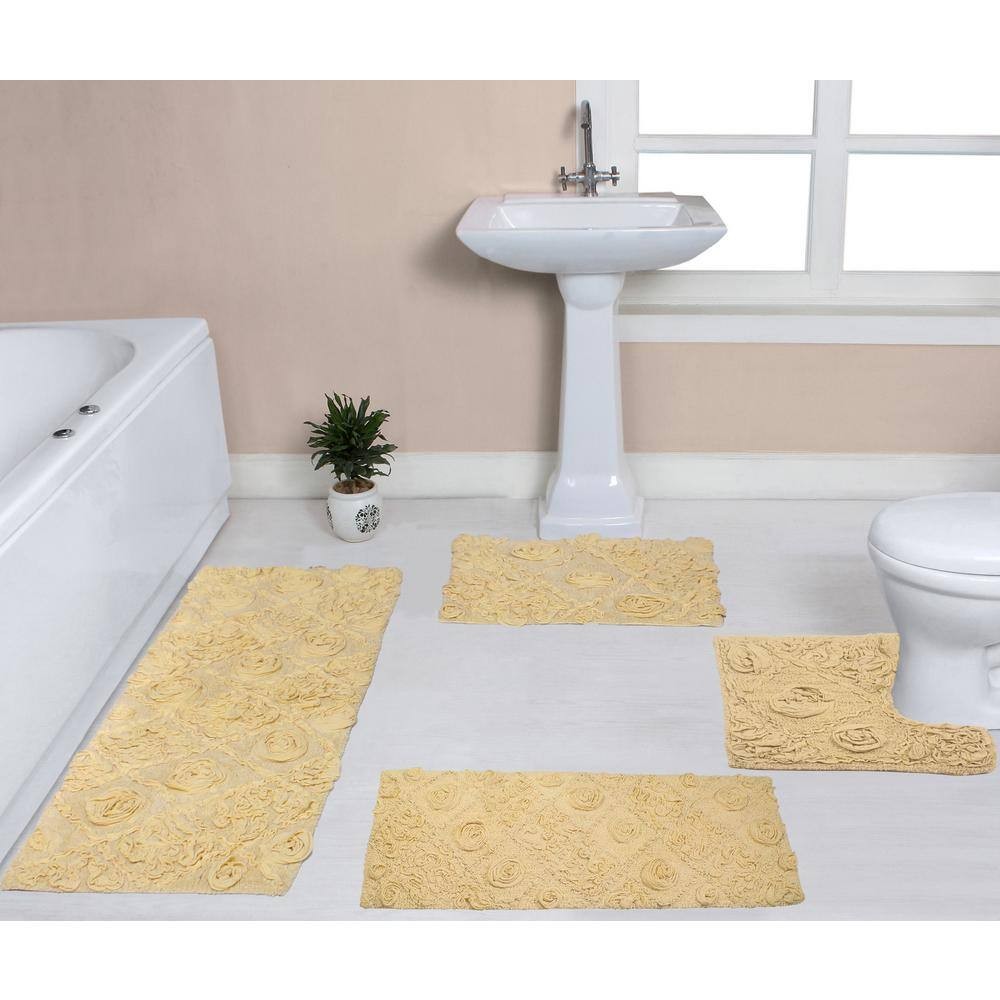 Modesto Bath Rug 100% Cotton Bath Rugs Set, 4-Pcs Set with Runner ...