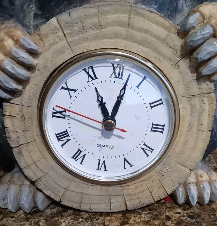 Vintage Black Bear Table Shelf Clock Thermometer Rustic Cabin Analog 12 ...