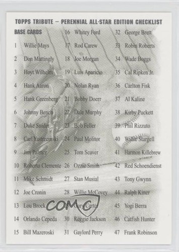 2003 Topps Tribute Perennial All-Star Edition - Checklist 1 of 2 for ...