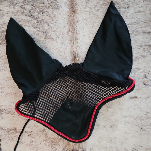 Horse Ear Bonnets 1 Black Gold and 1 Black Red Fly Bonnet Fly Veil USED ...