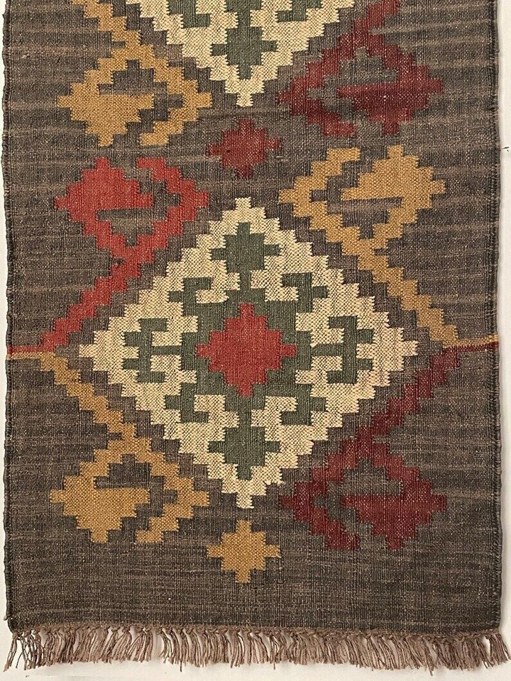 Rug Wool Jute Kilim Runner Carpet Nordic Navajo Handmade Hallway Accent ...