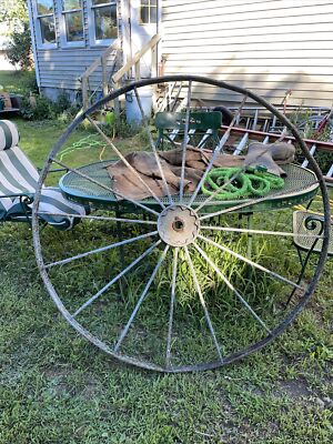 LARGE Antique Wagon Tractor Wheel Metal 16 Spoke 54” Country Farm Decor ...