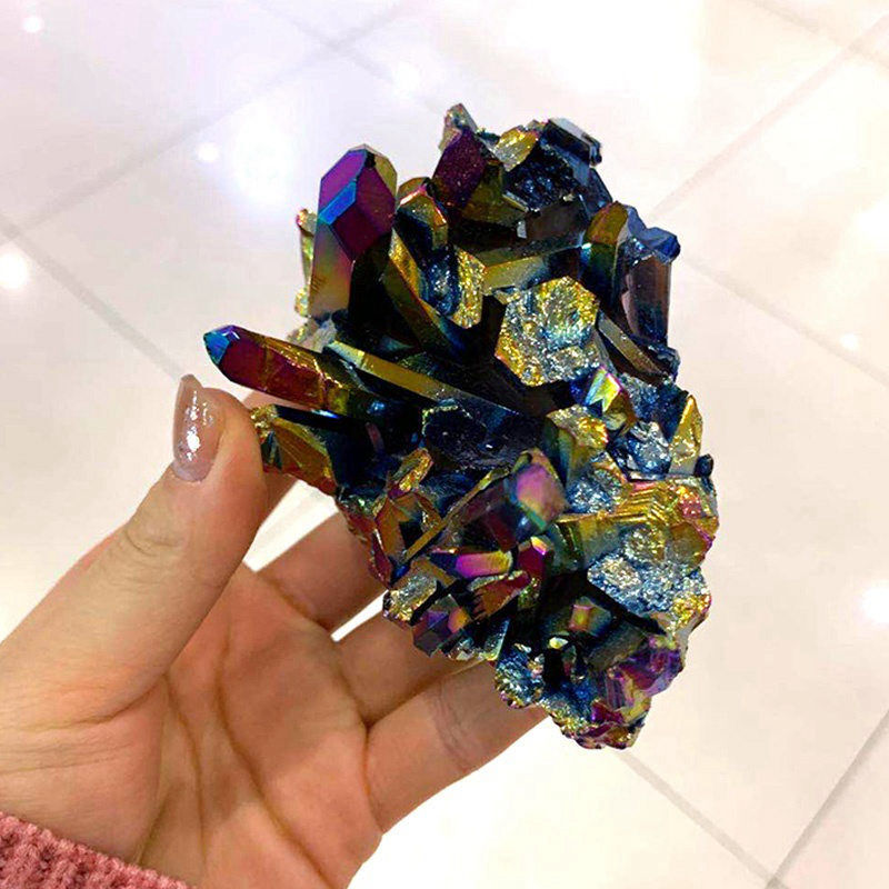 150g Natural Aura Colorful Titanium Stone Quartz Crystal Cluster Druzy ...