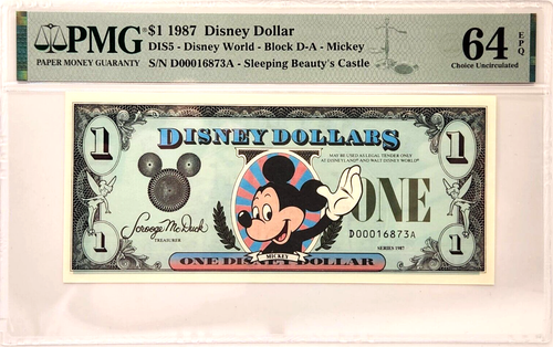 RARE Disney World 1987 $1 Disney Dollar Mickey PMG 64 EPQ | 'D' Series ...