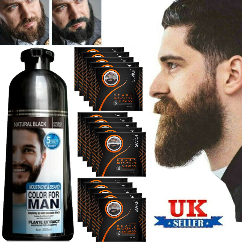 Beard Hair Color Dye Shampoo Natural Men Mustache Dying Black Darkening ...