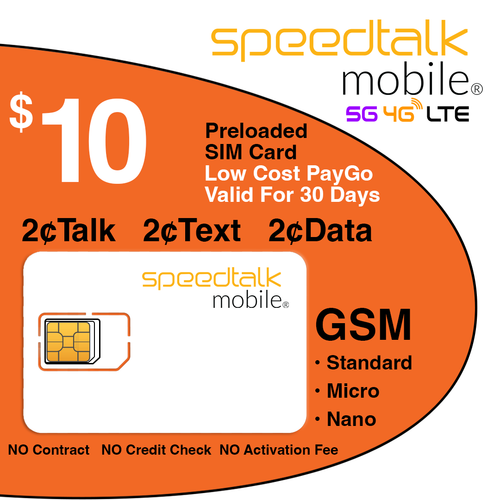 SpeedTalk Preloaded SIM Card Kit 2₵ Text Talk Data 5G 4G LTE 30 Days ...