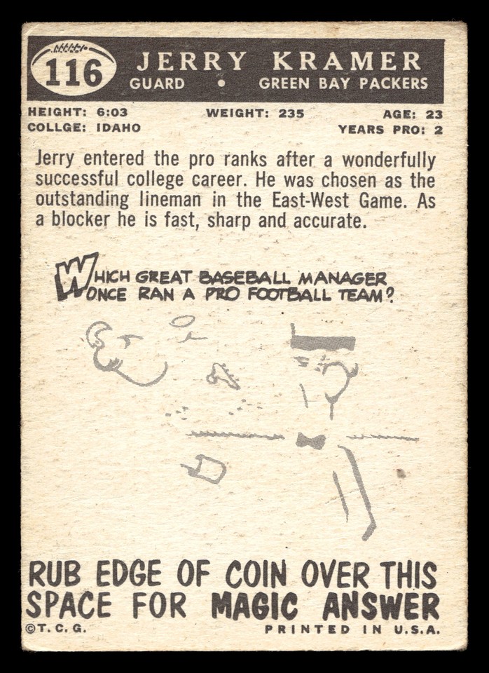 1959 Topps #116 Jerry Kramer RC | eBay