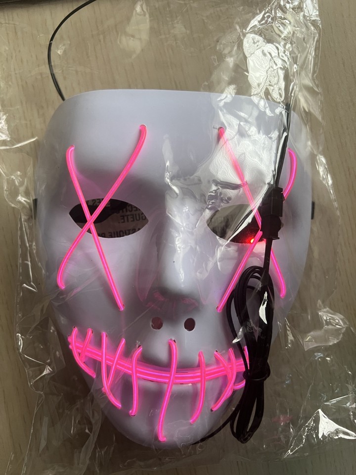 Pink Stitch Mask Light Up NEW The Purge Adult One Size 3 Light Modes | eBay