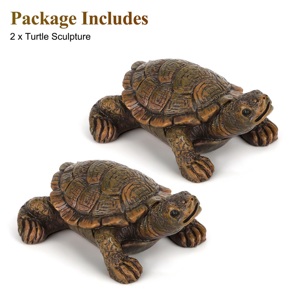 2Pcs Turtle Garden Ornament Outdoor Tortoise Statue Sculpture Resin ...