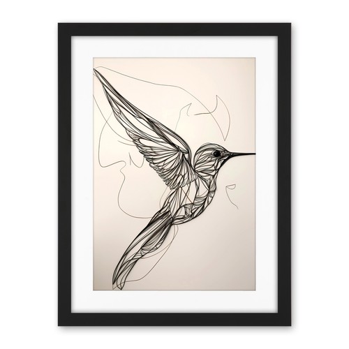 Humming Bird in Flight Line Drawing Portrait Framed Wall Art Print ...