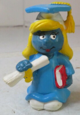 Smurf Figurine Graduate Graduation Smurfette 1981 Vintage Schleigh Peyo ...