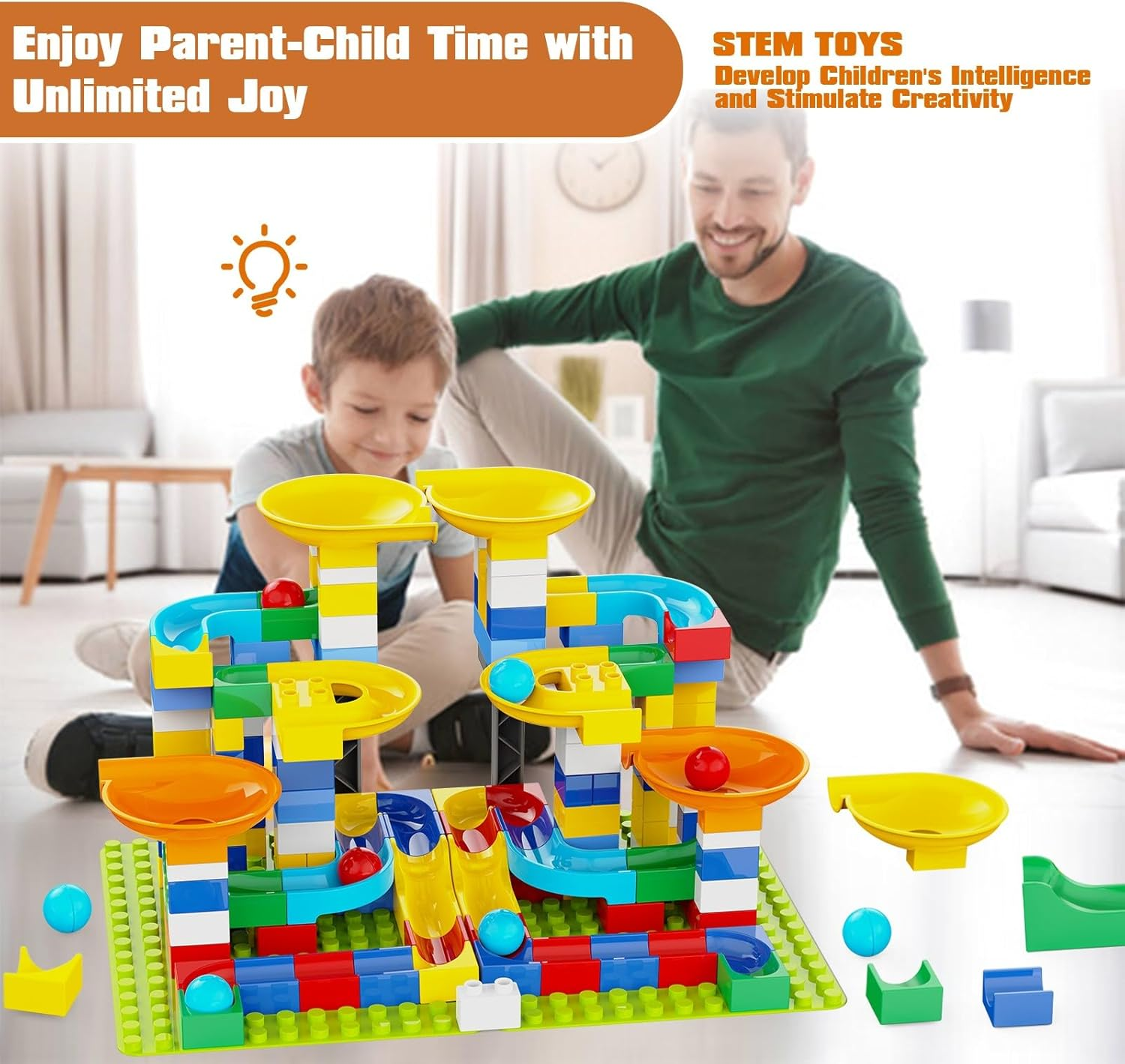 3In1 Marble Runs for Kids 4-8 Building Blocks/246Pcs Classic Big Blocks ...