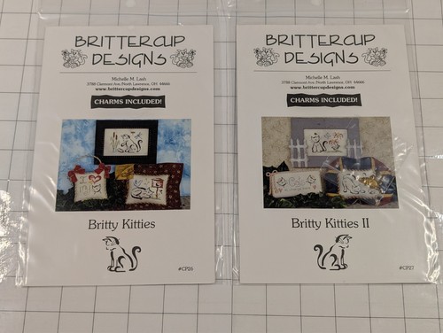 Lot of 2 - Brittercup Designs “Britty Kitty” with Charms Cross stitch ...