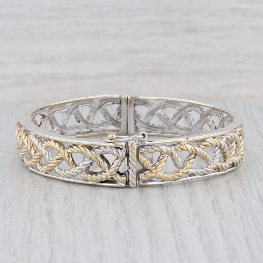 Woven Rope Bangle Bracelet Sterling Silver Gold Plated 7.25" 11.8mm | eBay