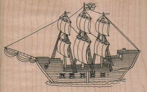 Pirate Ship 4 x 2 1/2" Rubber Stamp, Ocean, Nautical, Beach, Ship Stamp ...