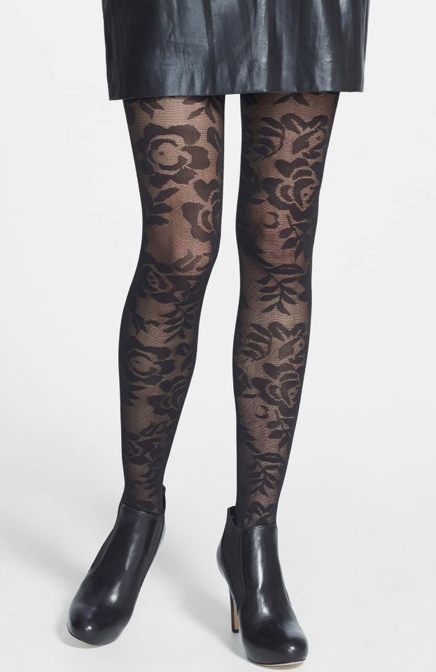 Commando Black Poppy Floral Tights Women's Size S L19617 | eBay