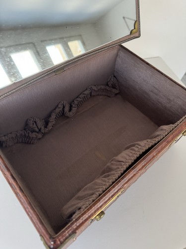 VTG Croc Alligator Embossed Genuine Leather Travel Train Case Luggage W ...