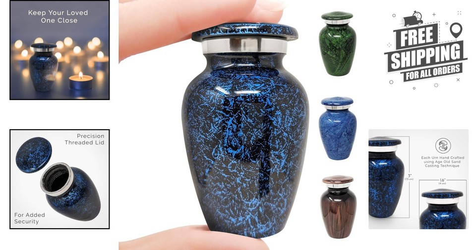Portable Dark Blue Memorial Urn for Ashes – Elegant Tribute for Loved ...