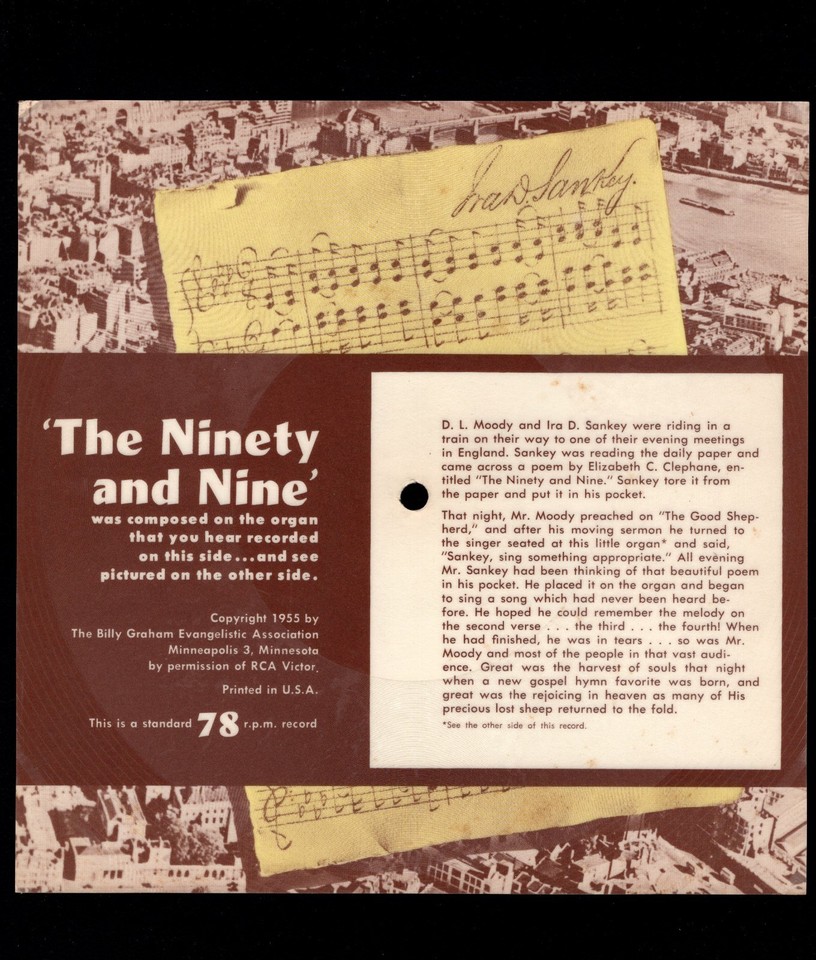 Vintage Square Cardboard PICTURE DISC Billy Graham Moody-Sankey Organ ...