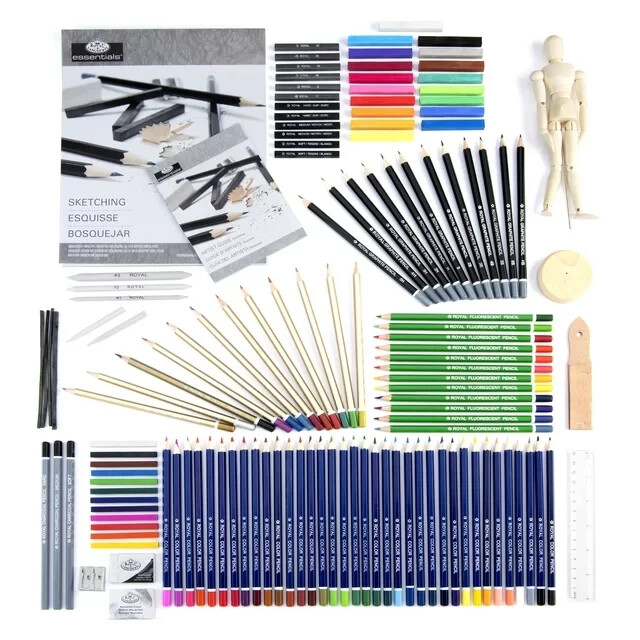 Royal Langnickel - ESSENTIALS SKETCH N DRAW - 150 PIECE SET- IN WOOD ...
