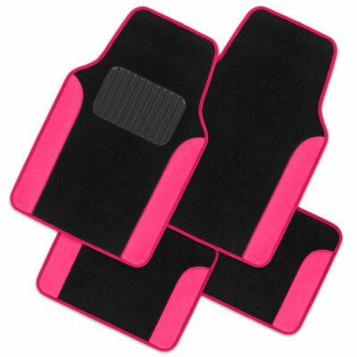 4pc Hot Pink Car Floor Mats for Auto Carpet Semi Custom Fit Heavy Duty ...